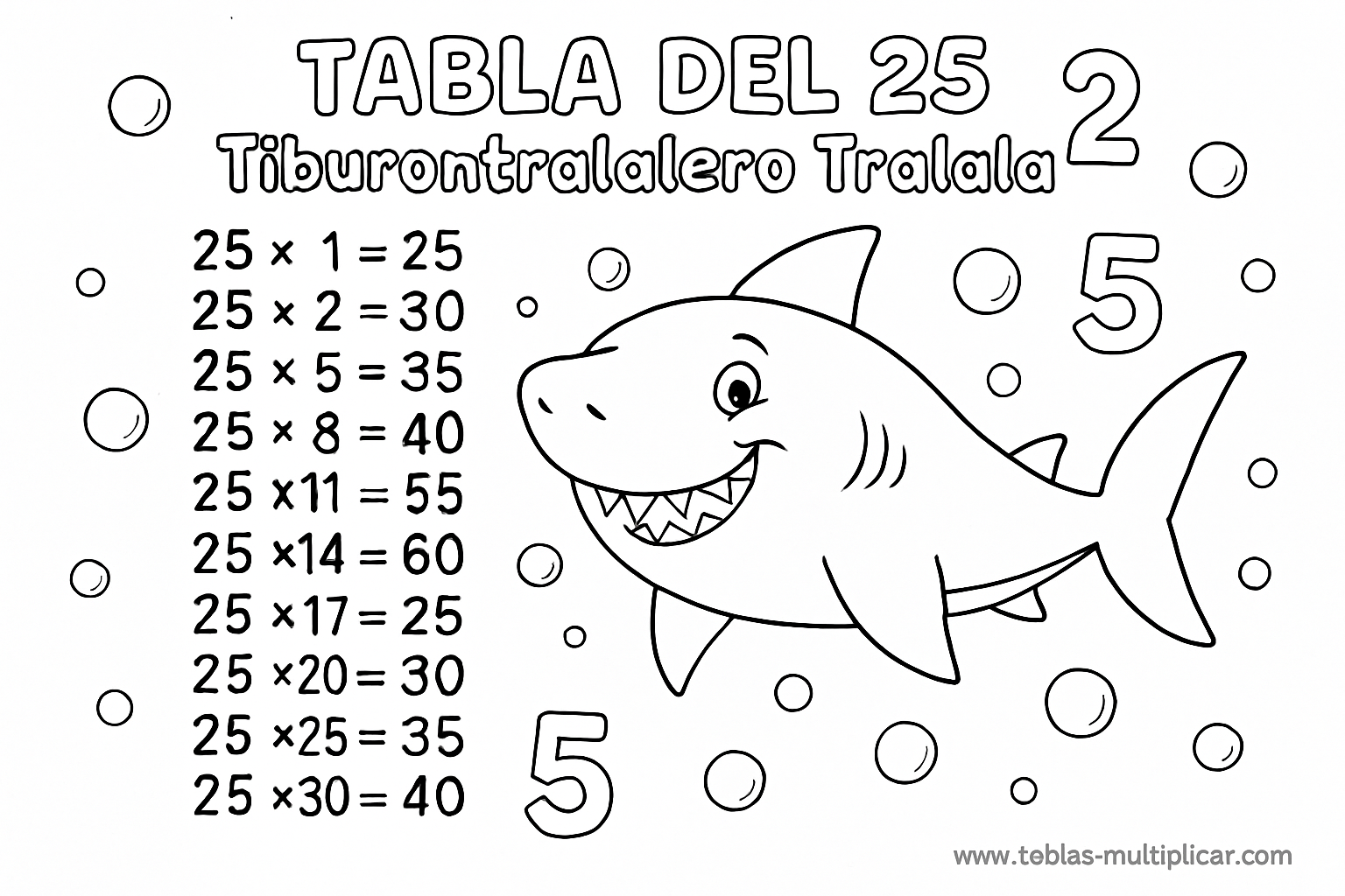 Descargar Tabla del 25 para Imprimir — Tiburontralalero Tralala ...